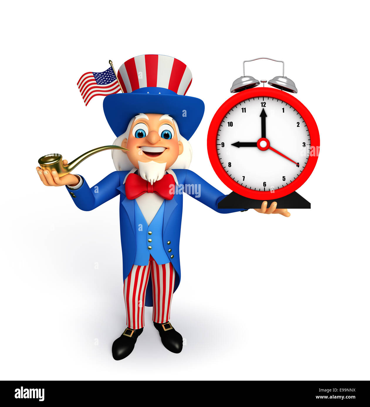Illustration of uncle sam with table clock Stock Photo - Alamy