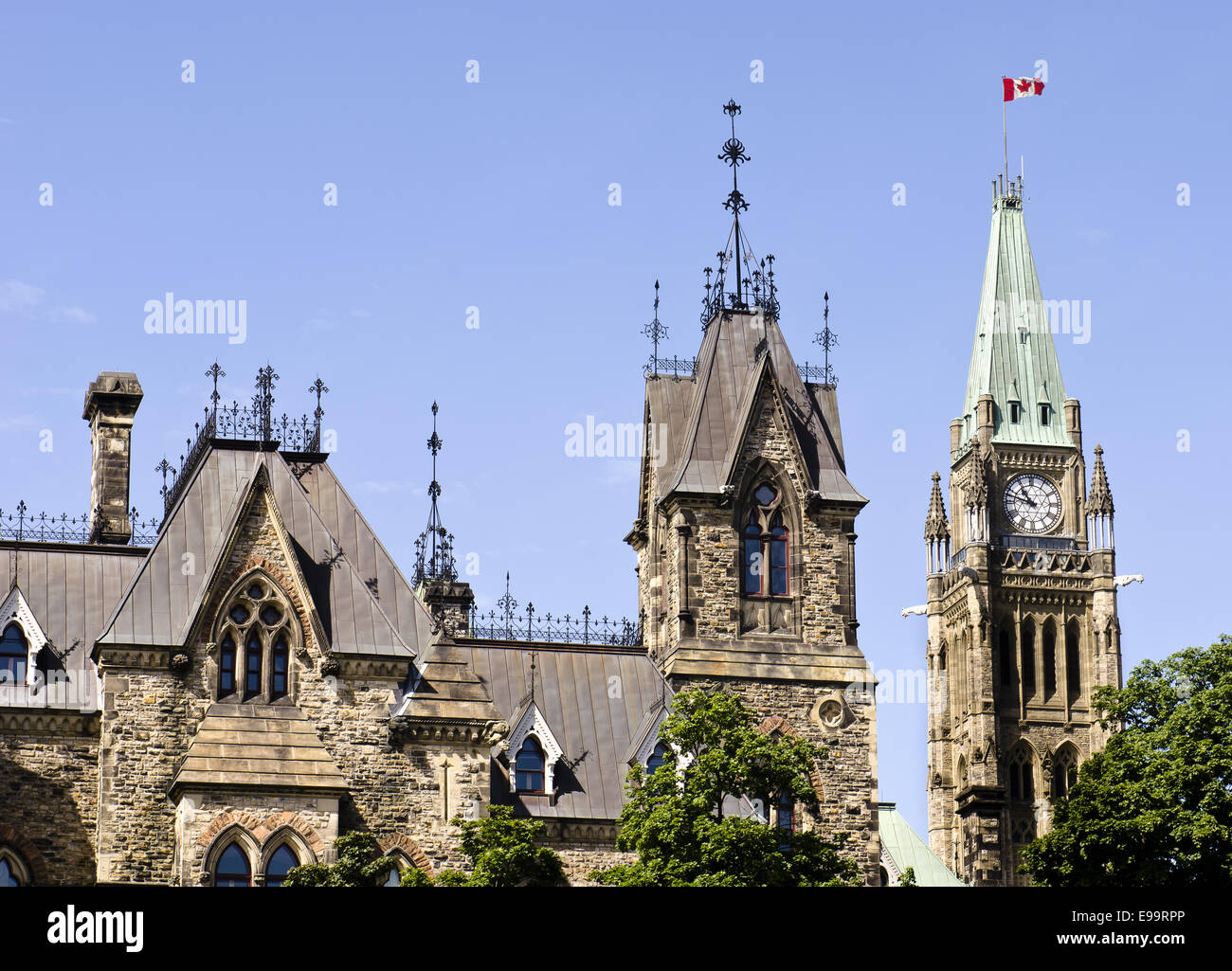 Canada ottawa parliament clock peace tower flag history hi-res stock ...