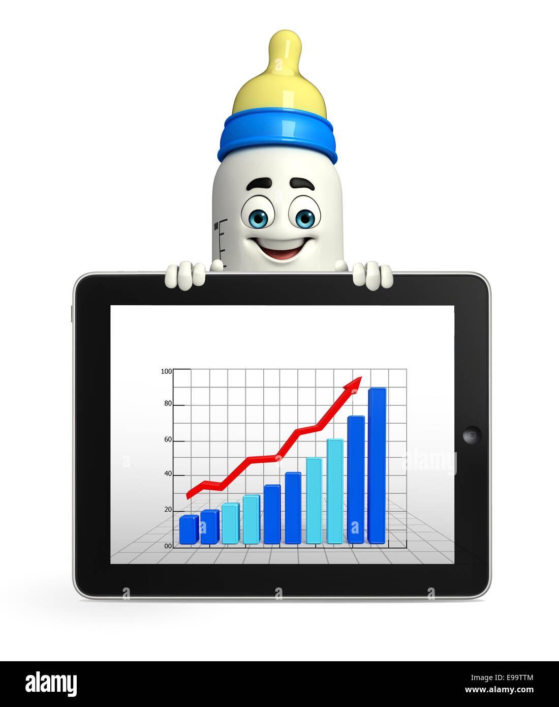 Cartoon Character of baby bottle with Business graph Stock Photo - Alamy