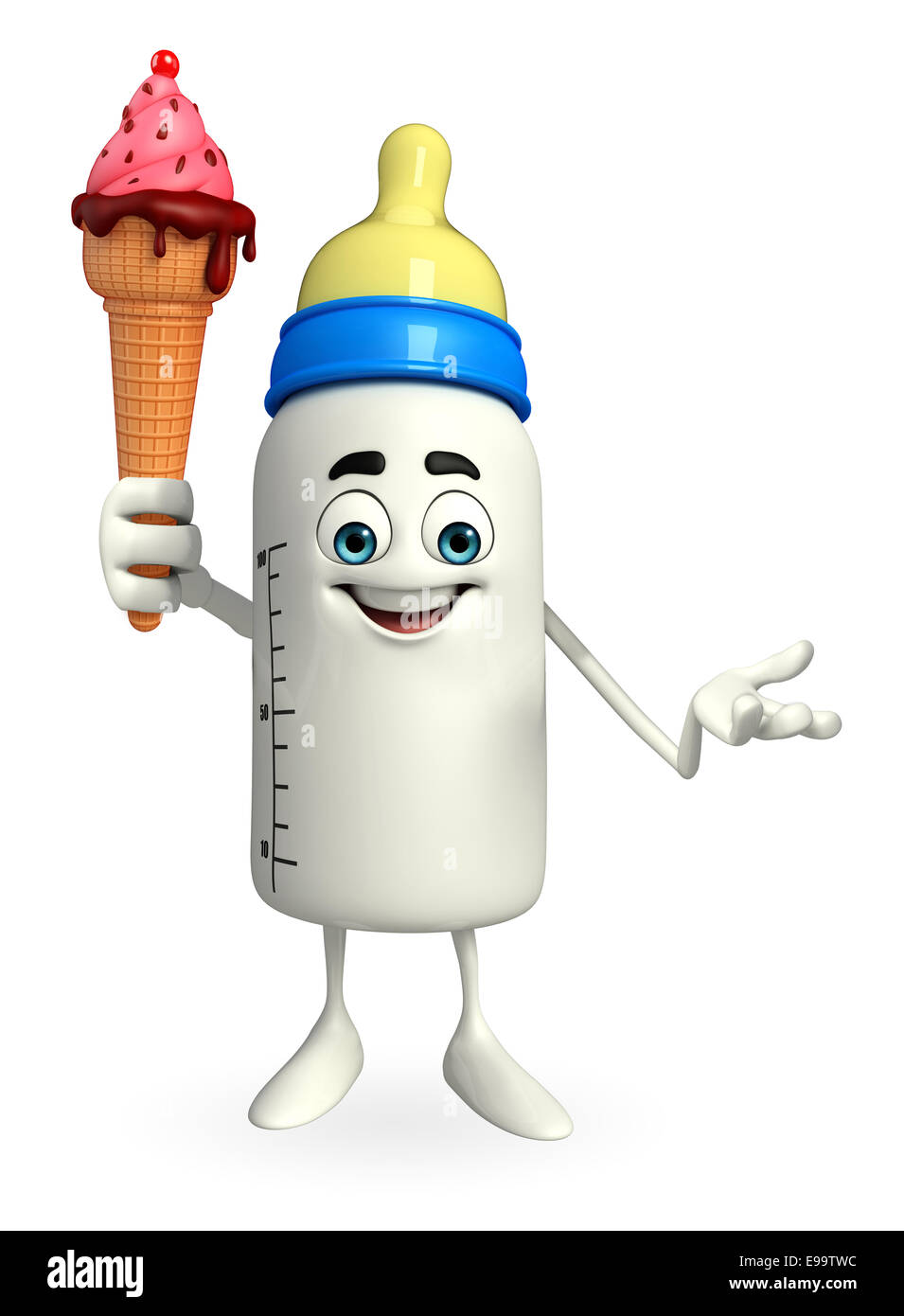 Cartoon Character of baby bottle with Ice cream Stock Photo - Alamy