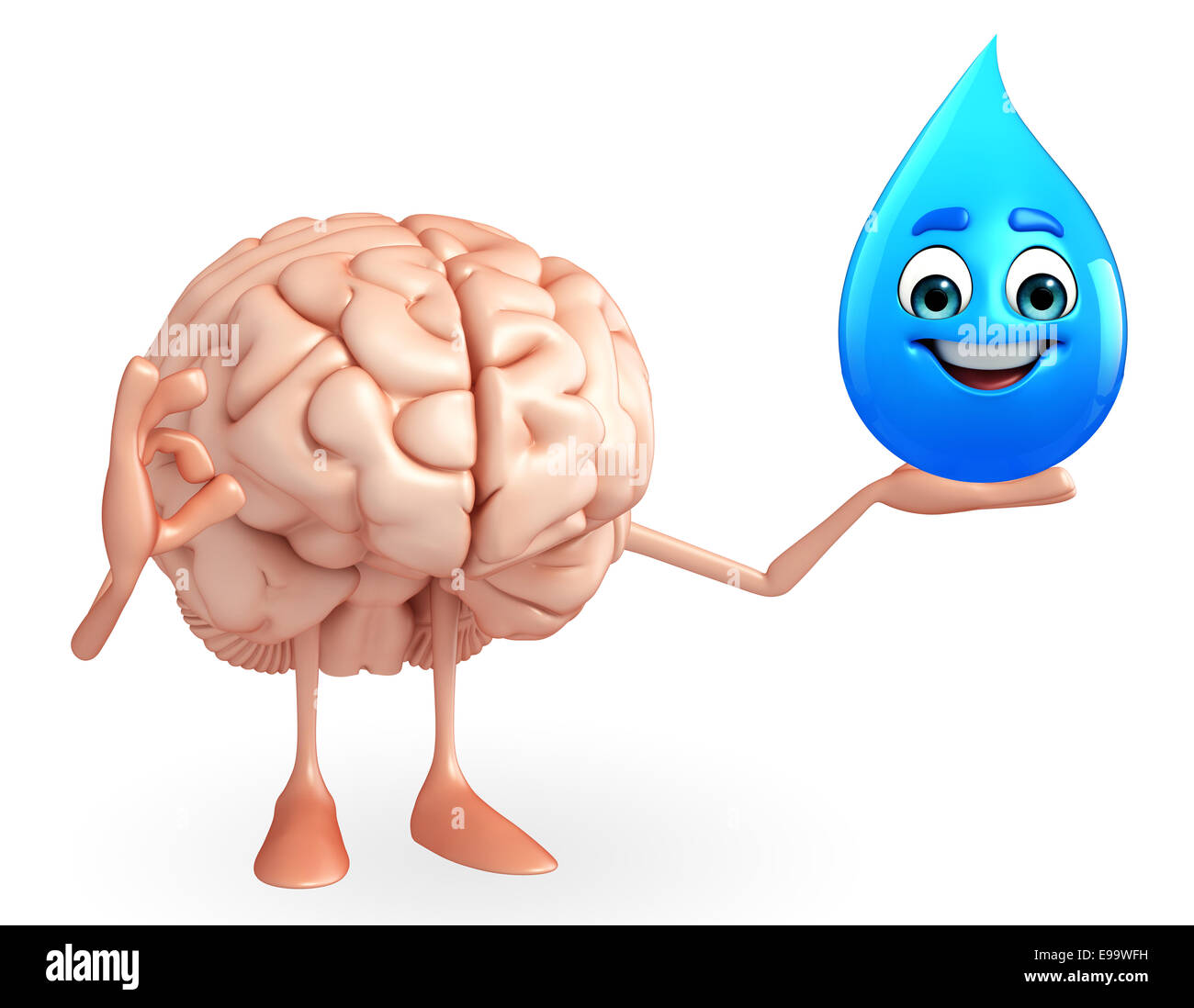 Cartoon character of brain with water drop Stock Photo - Alamy
