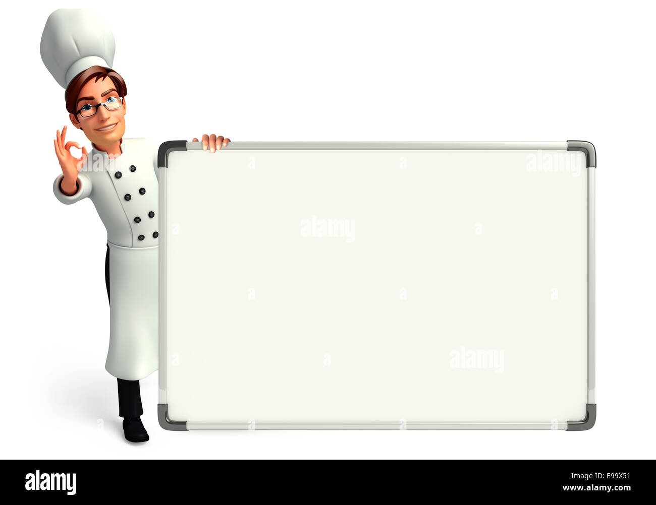 Illustration of young chef with display board Stock Photo - Alamy