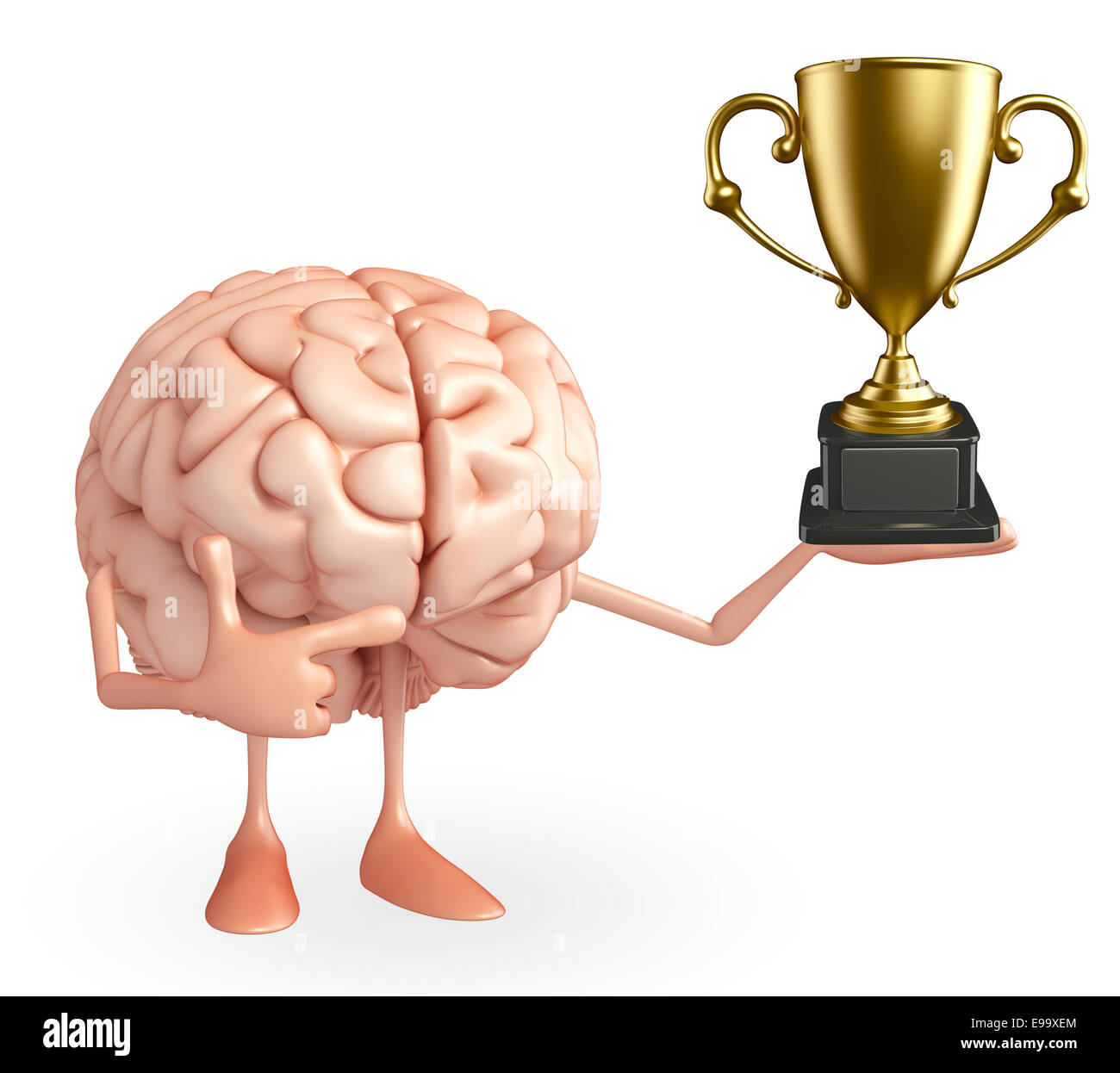 Cartoon character of brain with trophy Stock Photo - Alamy