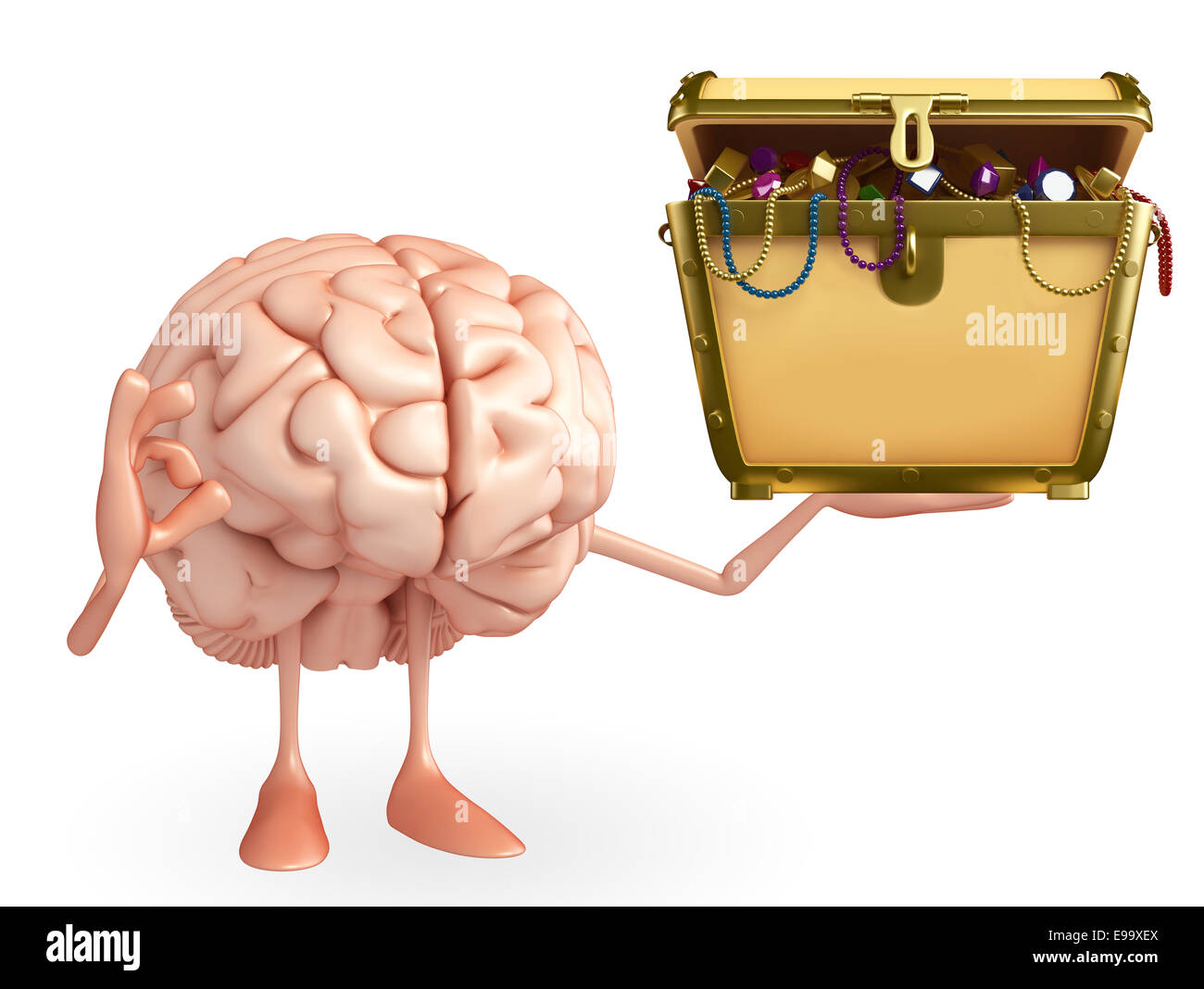 Cartoon character of brain with treasure box Stock Photo - Alamy