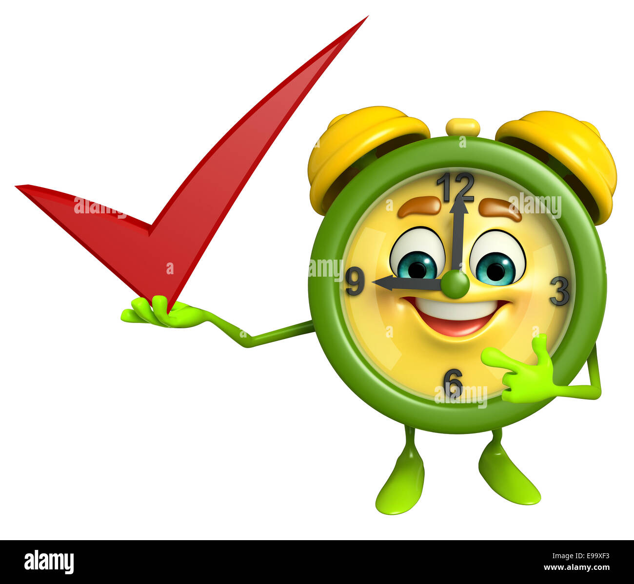 Cartoon Character of table clock with right sign Stock Photo - Alamy