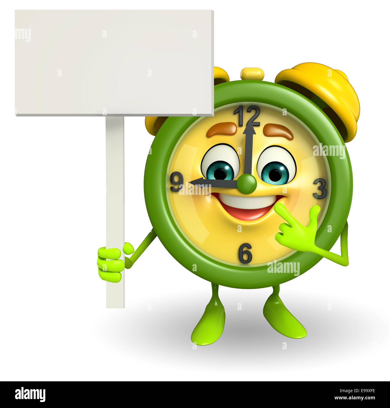 Cartoon Character of table clock with sign Stock Photo - Alamy