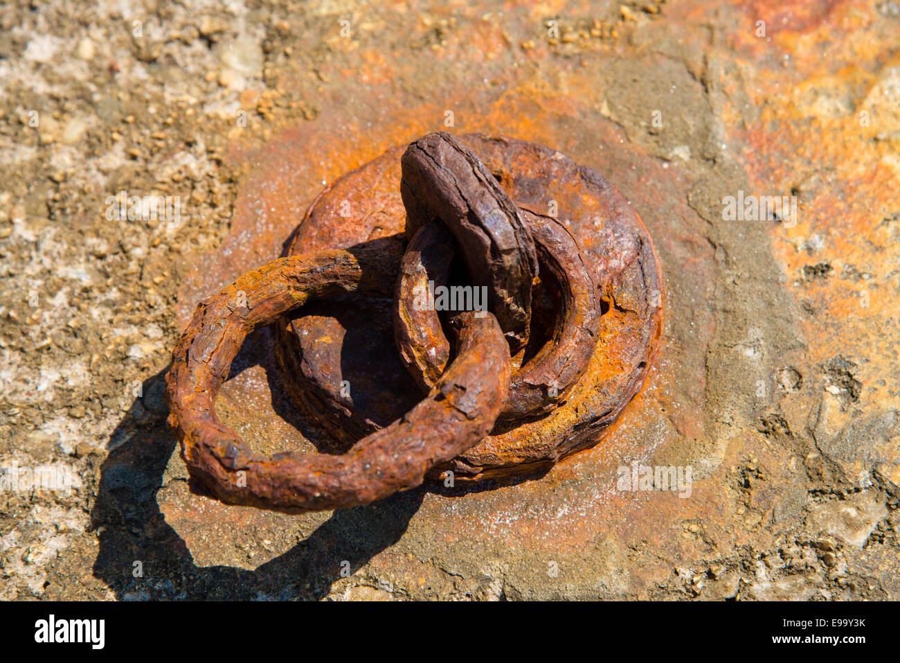 old weathered steel rings in harbor Stock Photo - Alamy