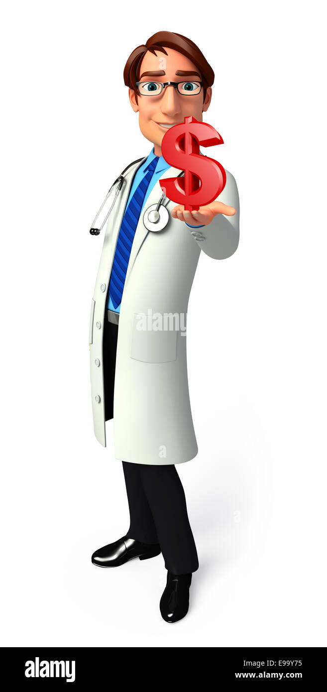 Illustration of young doctor with dollar sign Stock Photo - Alamy