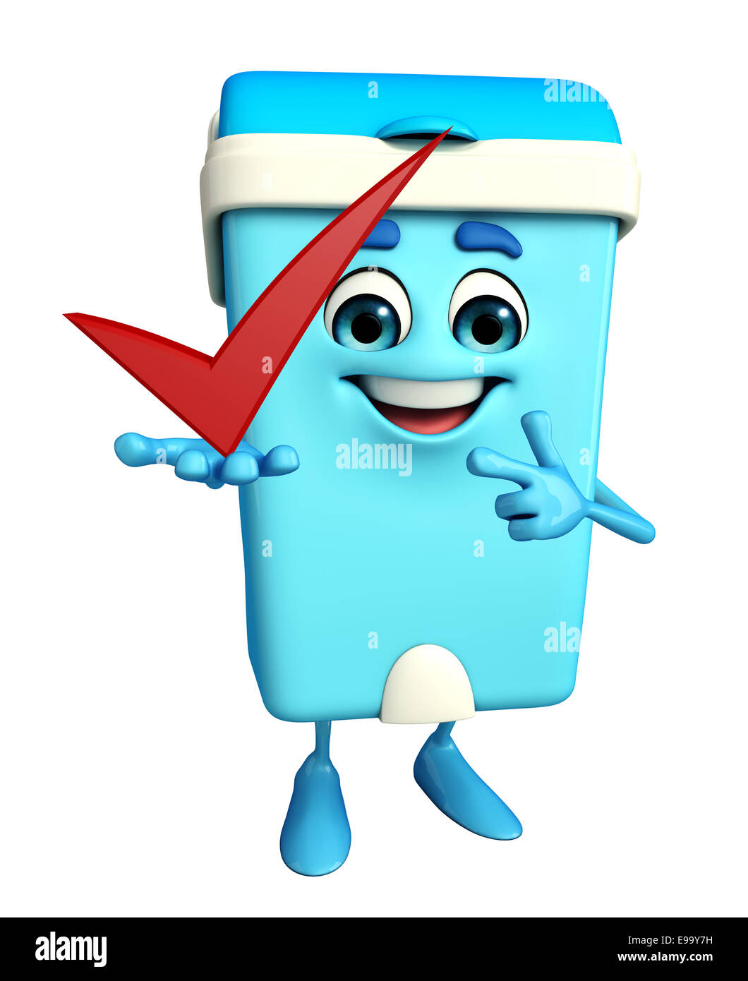 Cartoon Character of Dustbin with right sign Stock Photo - Alamy