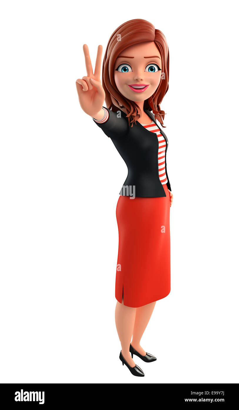 Illustration of corporate lady with victory sign Stock Photo - Alamy