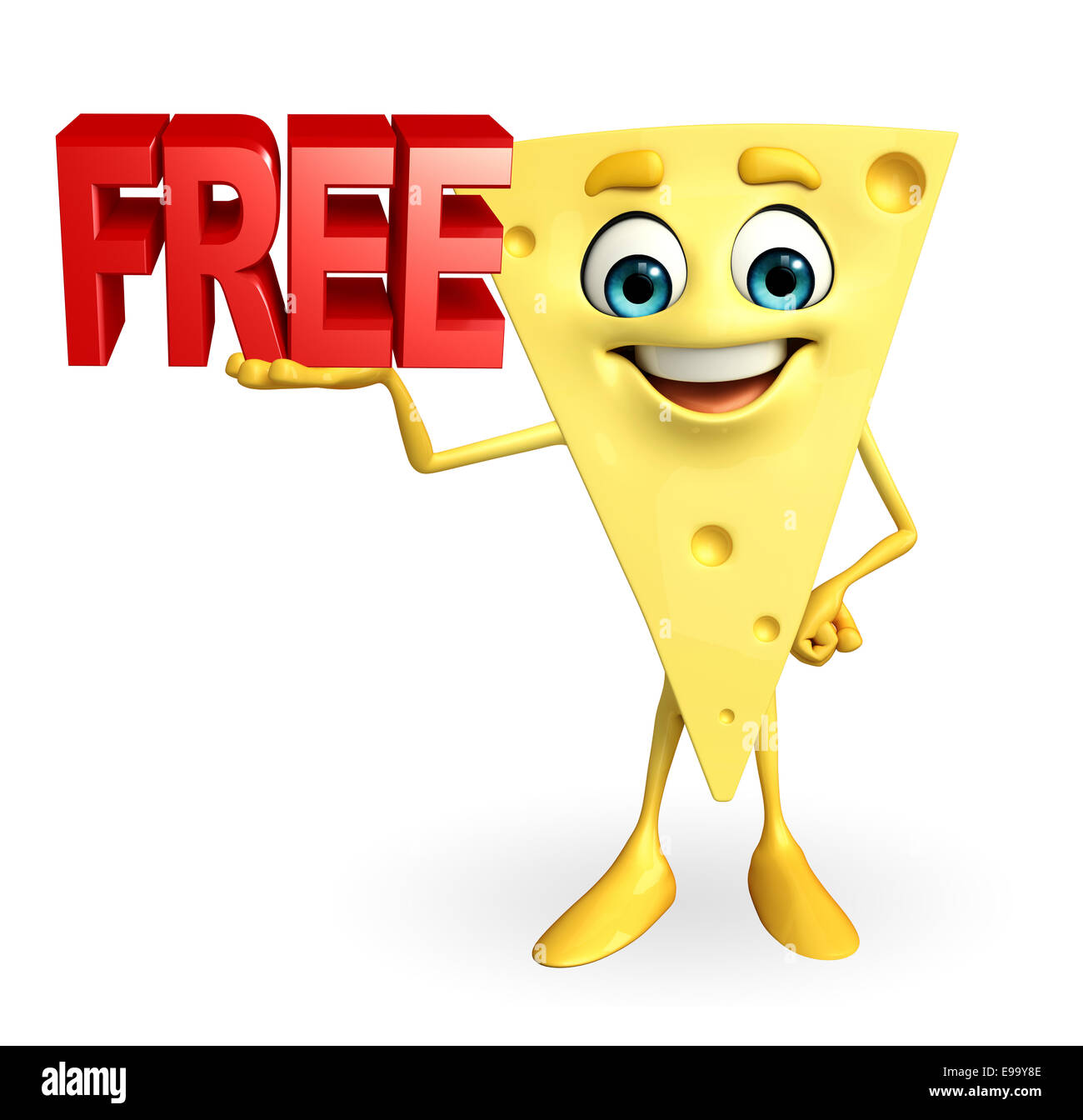Cartoon Character of Cheese with free text sign Stock Photo - Alamy