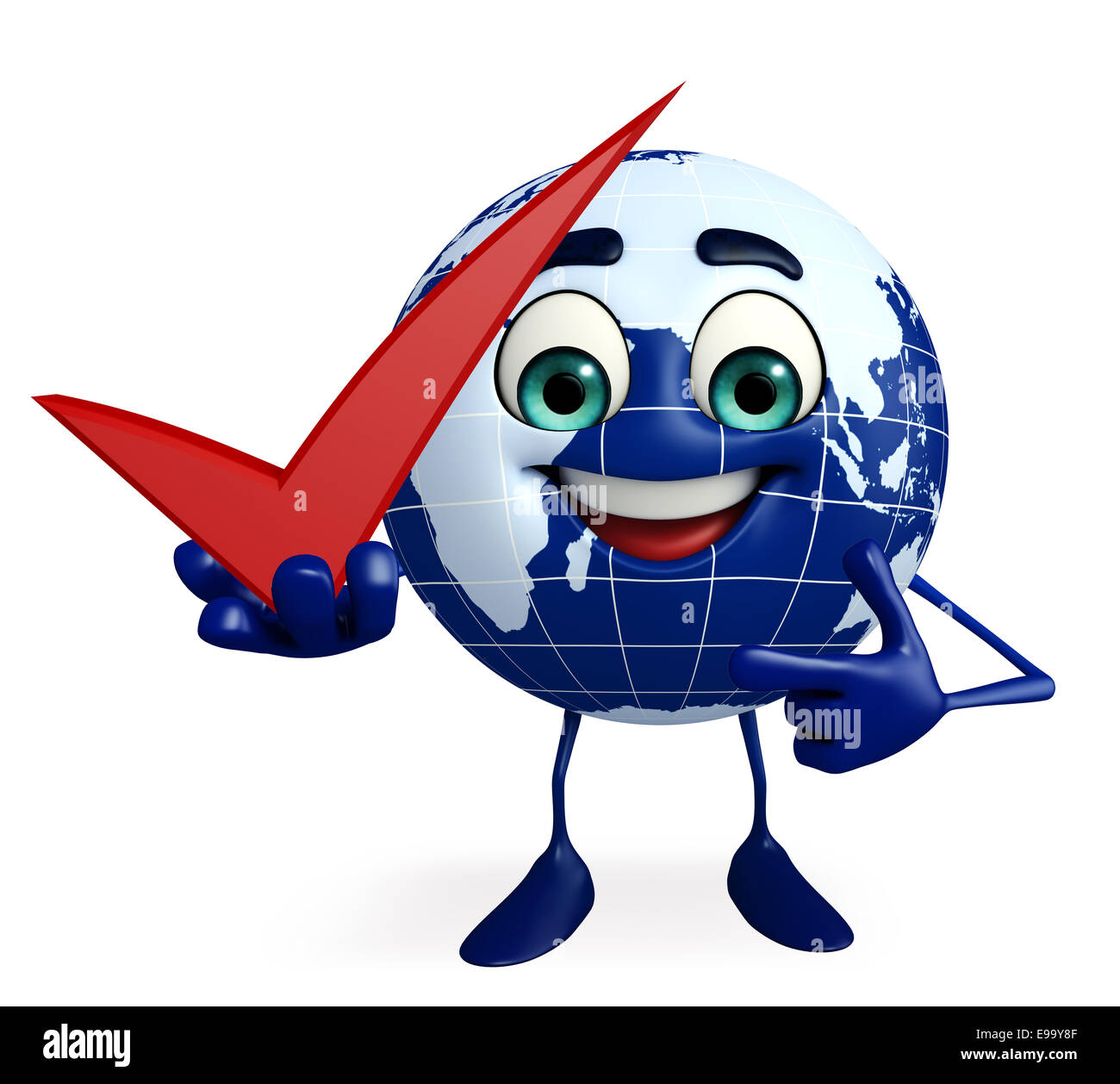 Cartoon Character of Globe with right sign Stock Photo - Alamy