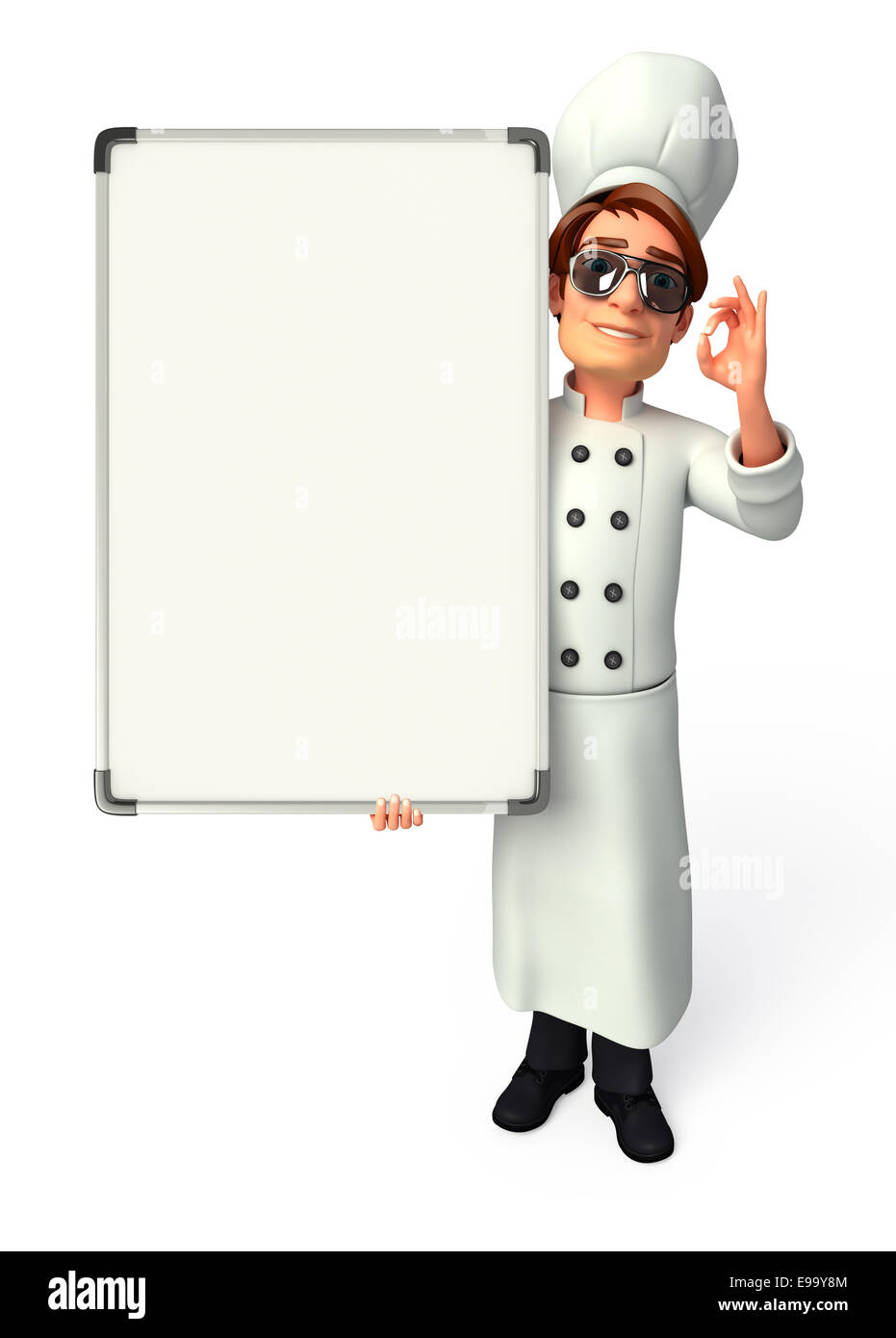 Illustration of young chef with display board Stock Photo - Alamy