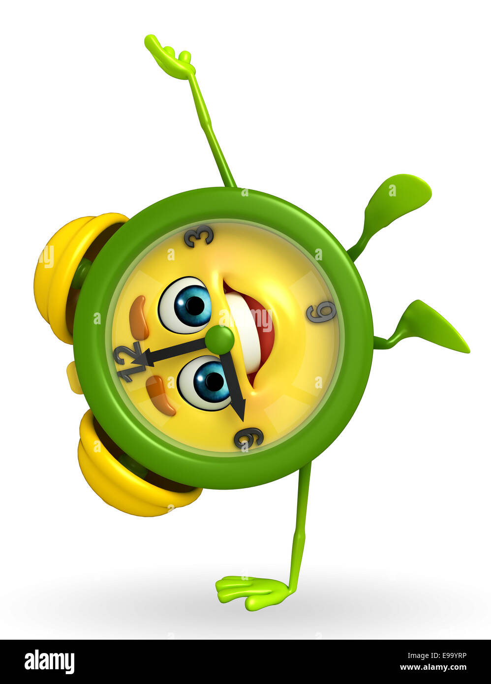 Cartoon Character of table clock with handstanding pose Stock Photo - Alamy