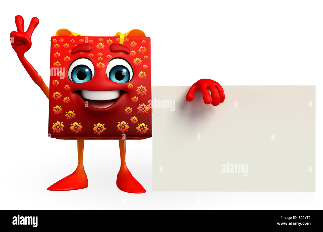 Cartoon Character of gift box with sign Stock Photo - Alamy