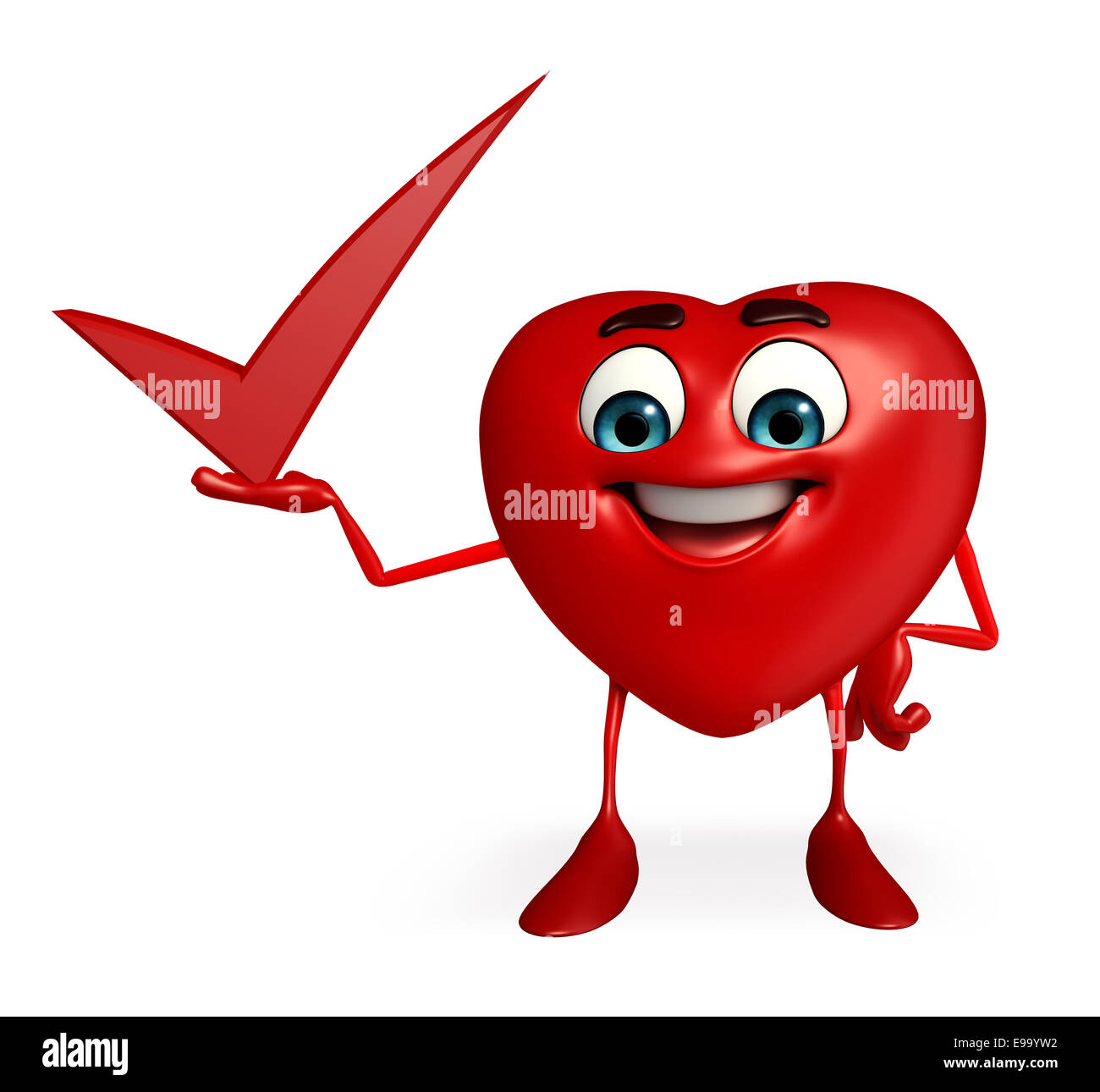 Cartoon Character of heart shape with right sign Stock Photo - Alamy