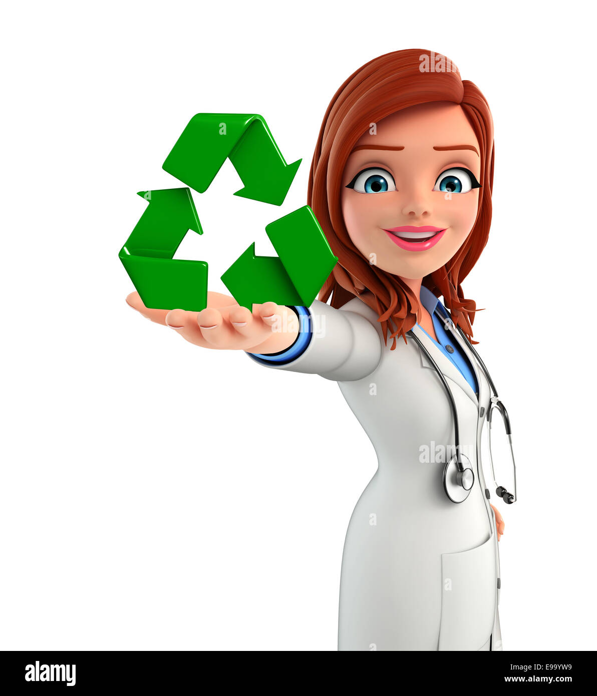 Illustration of Young Doctor with recycle icon Stock Photo - Alamy