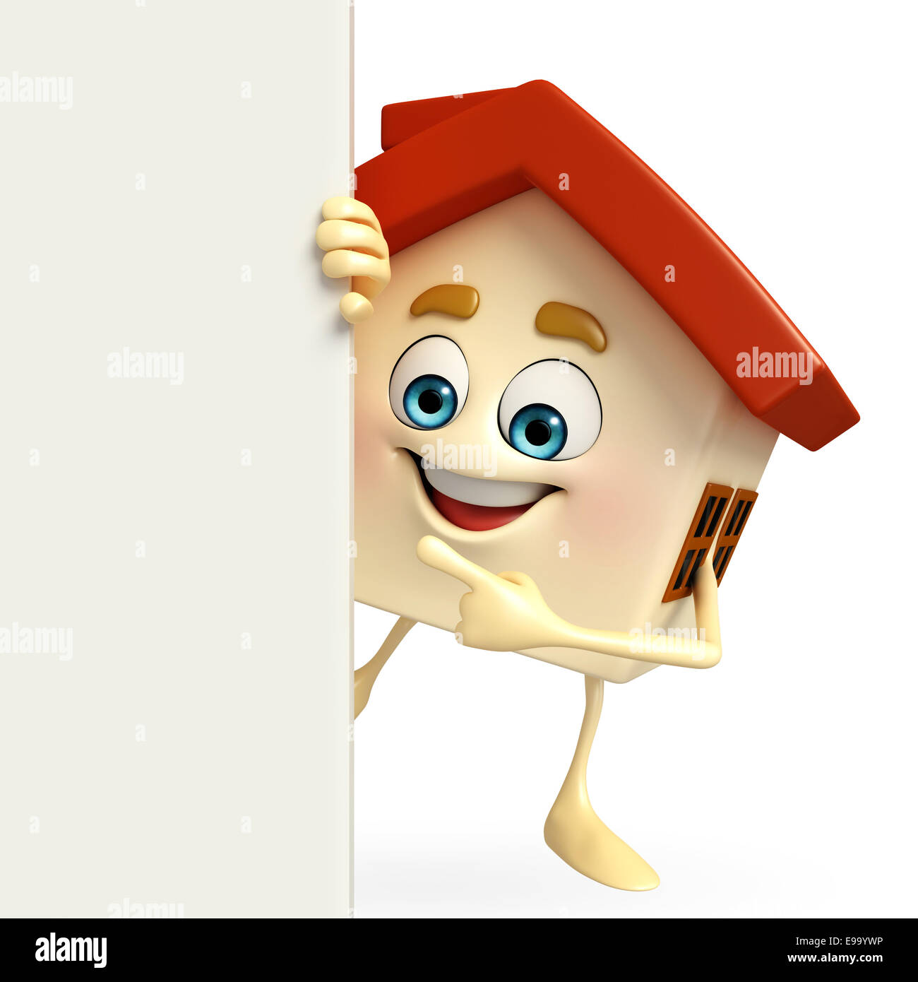 Cartoon Charcter of house with sign Stock Photo - Alamy