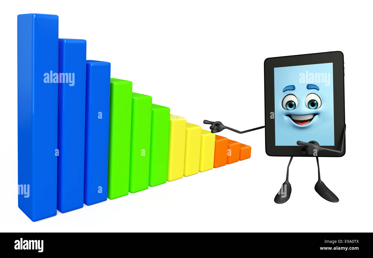 Cartoon character of tab with business graph Stock Photo - Alamy