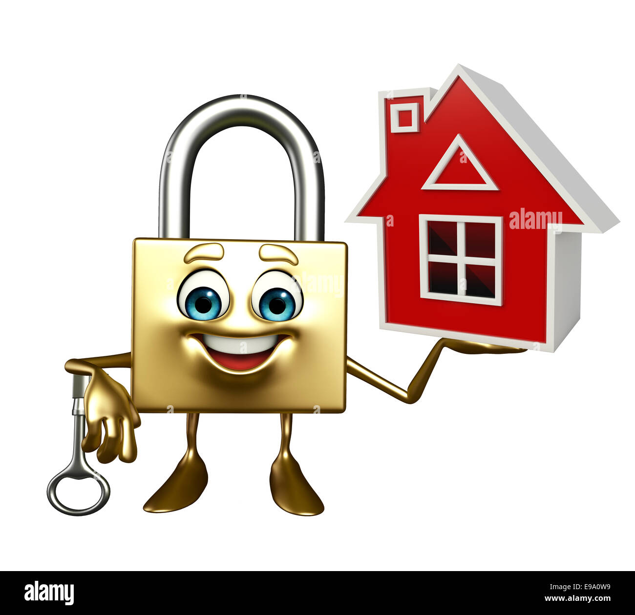 Cartoon Character of lock with home Stock Photo - Alamy