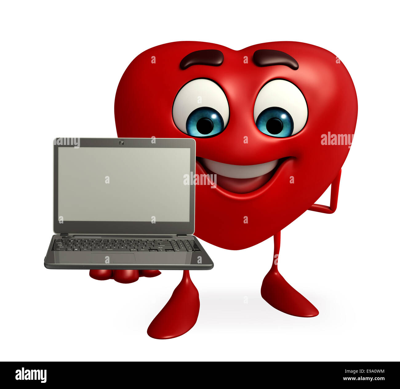 Cartoon Character of heart shape with laptop Stock Photo - Alamy