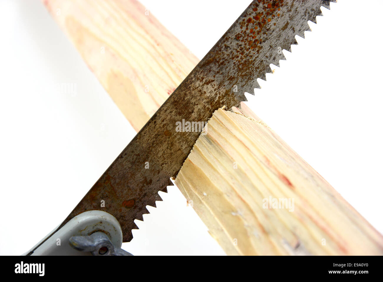 Hacksaw in sawed yellow wooden Stock Photo - Alamy