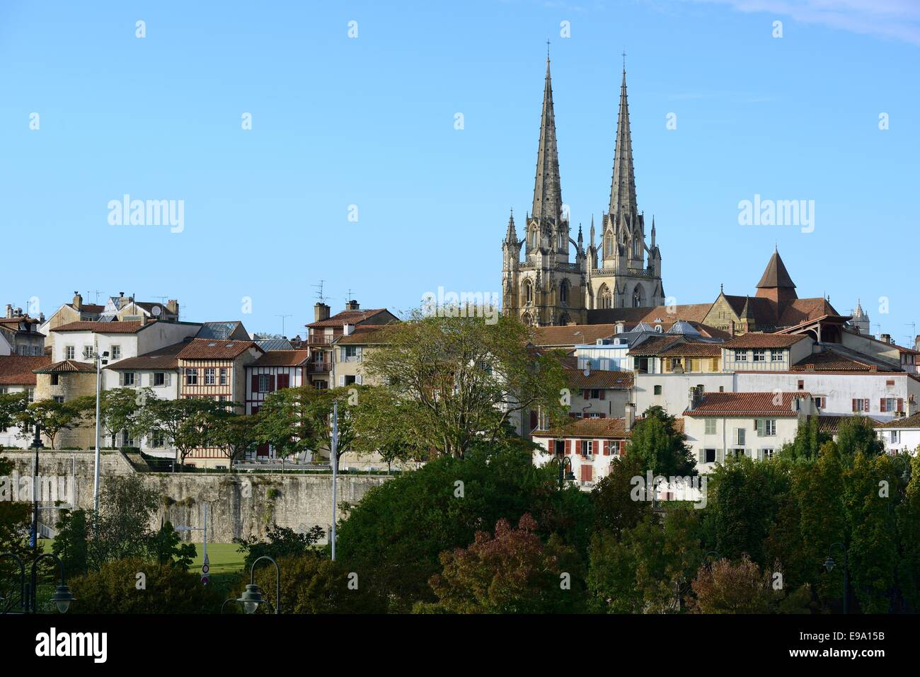 France, Atlantic Pyrenees, Pays Basque, Bayonne, steeples of the Gothic ...