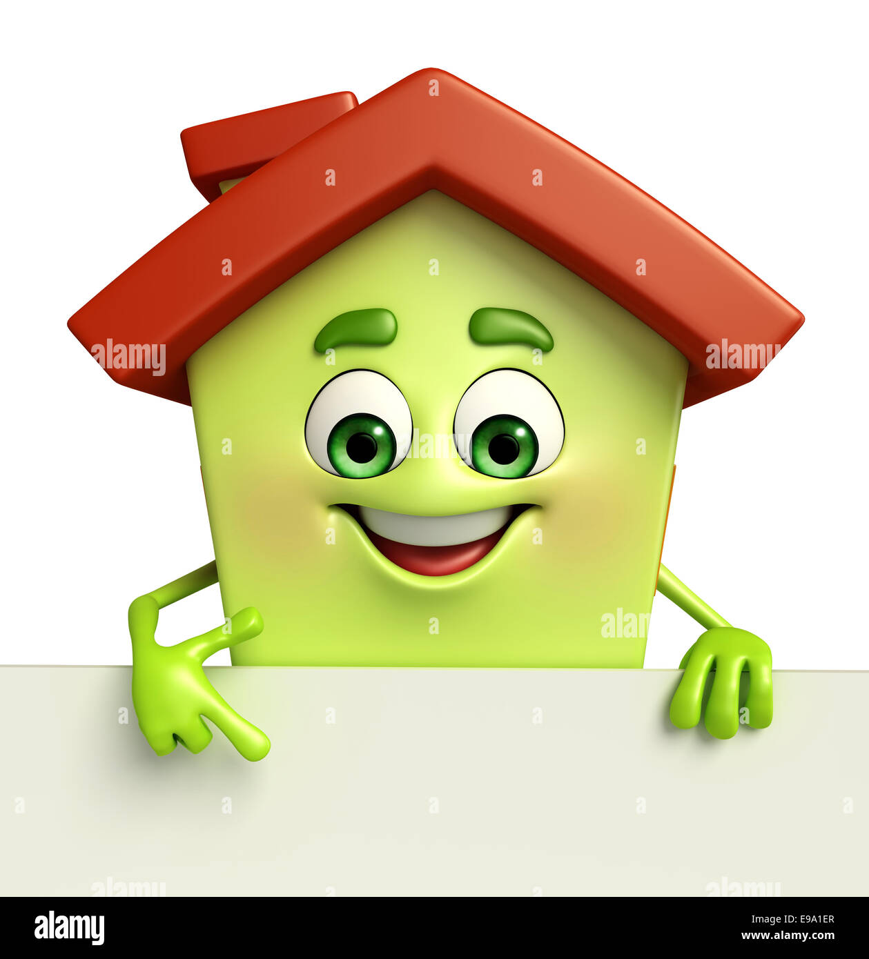 Cartoon Charcter of house with sign Stock Photo - Alamy