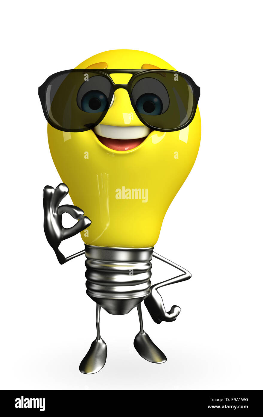 Cartoon Character of light bulb with goggle Stock Photo - Alamy