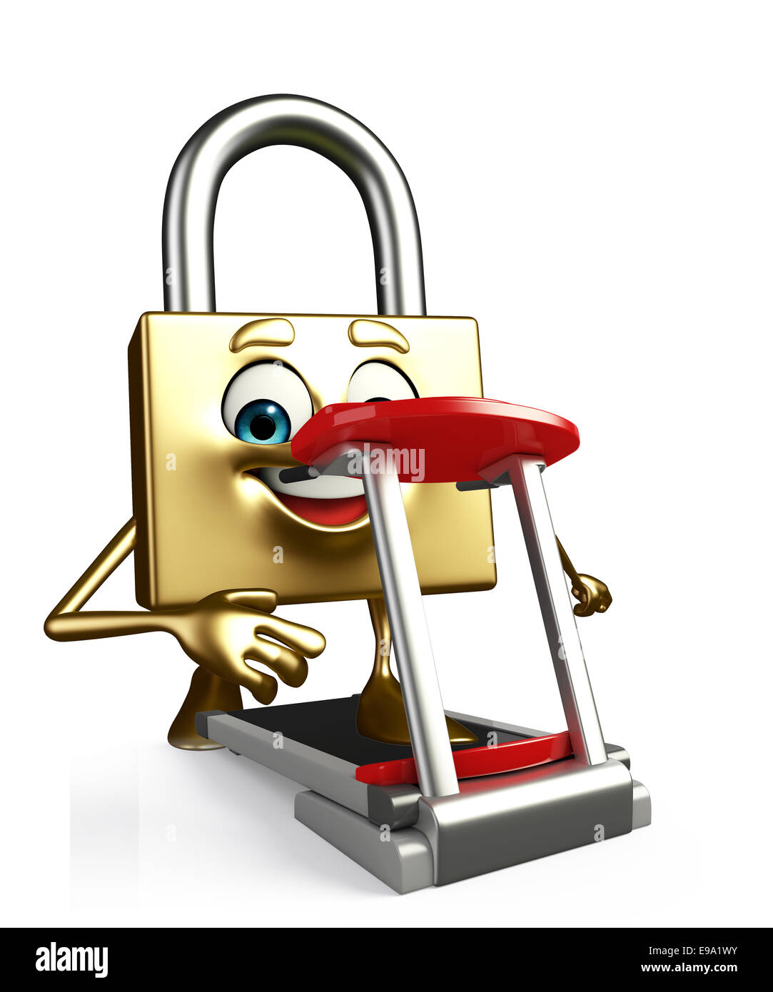 Cartoon Character of lock with walking machine Stock Photo - Alamy