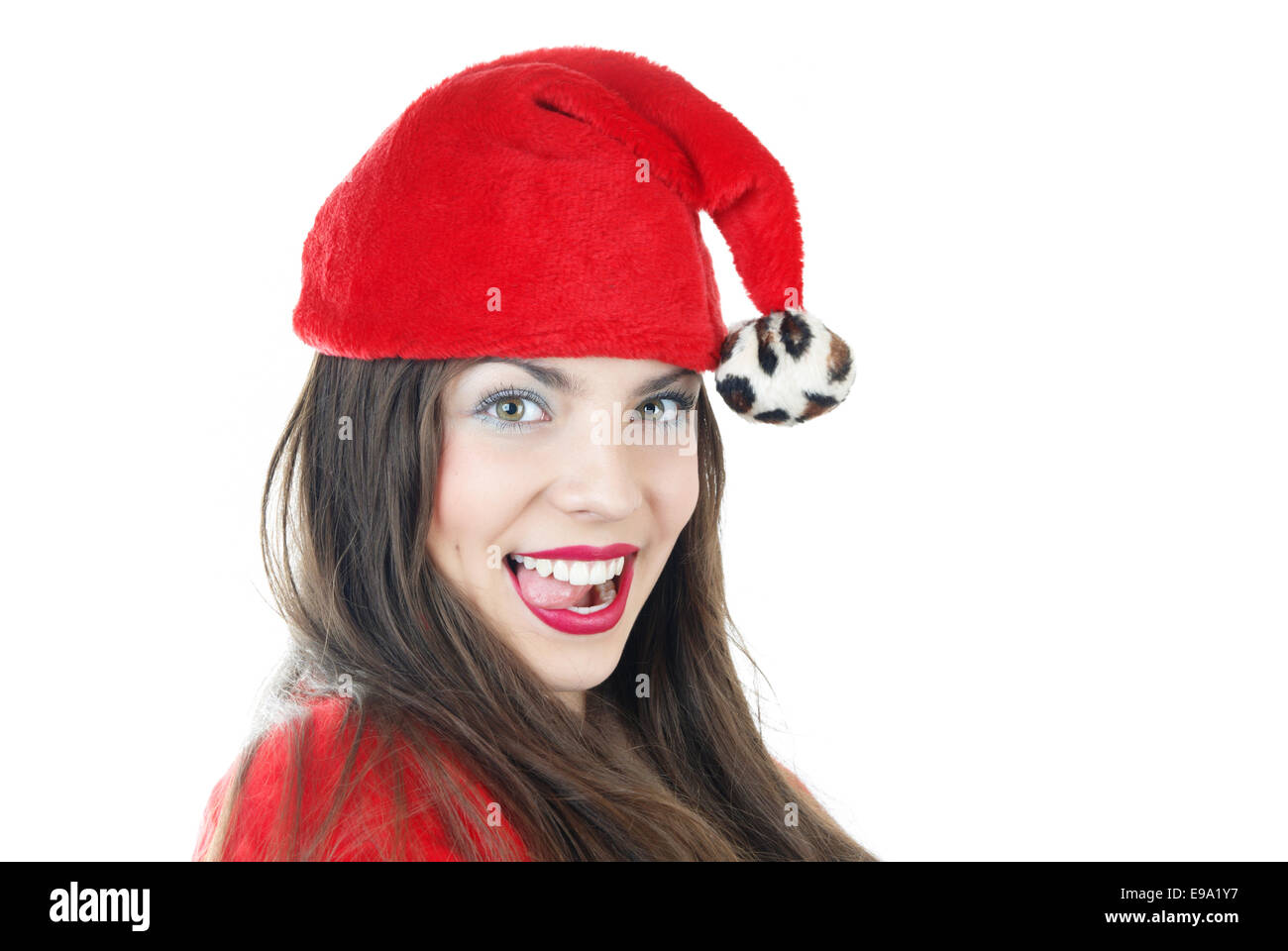 Happy female Santa Stock Photo - Alamy