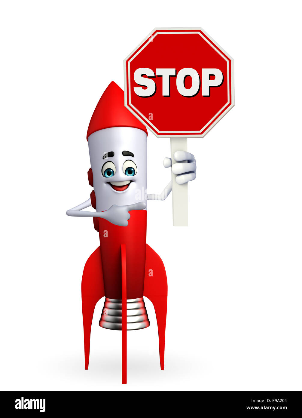 Cartoon character of rocket with stop sign Stock Photo - Alamy