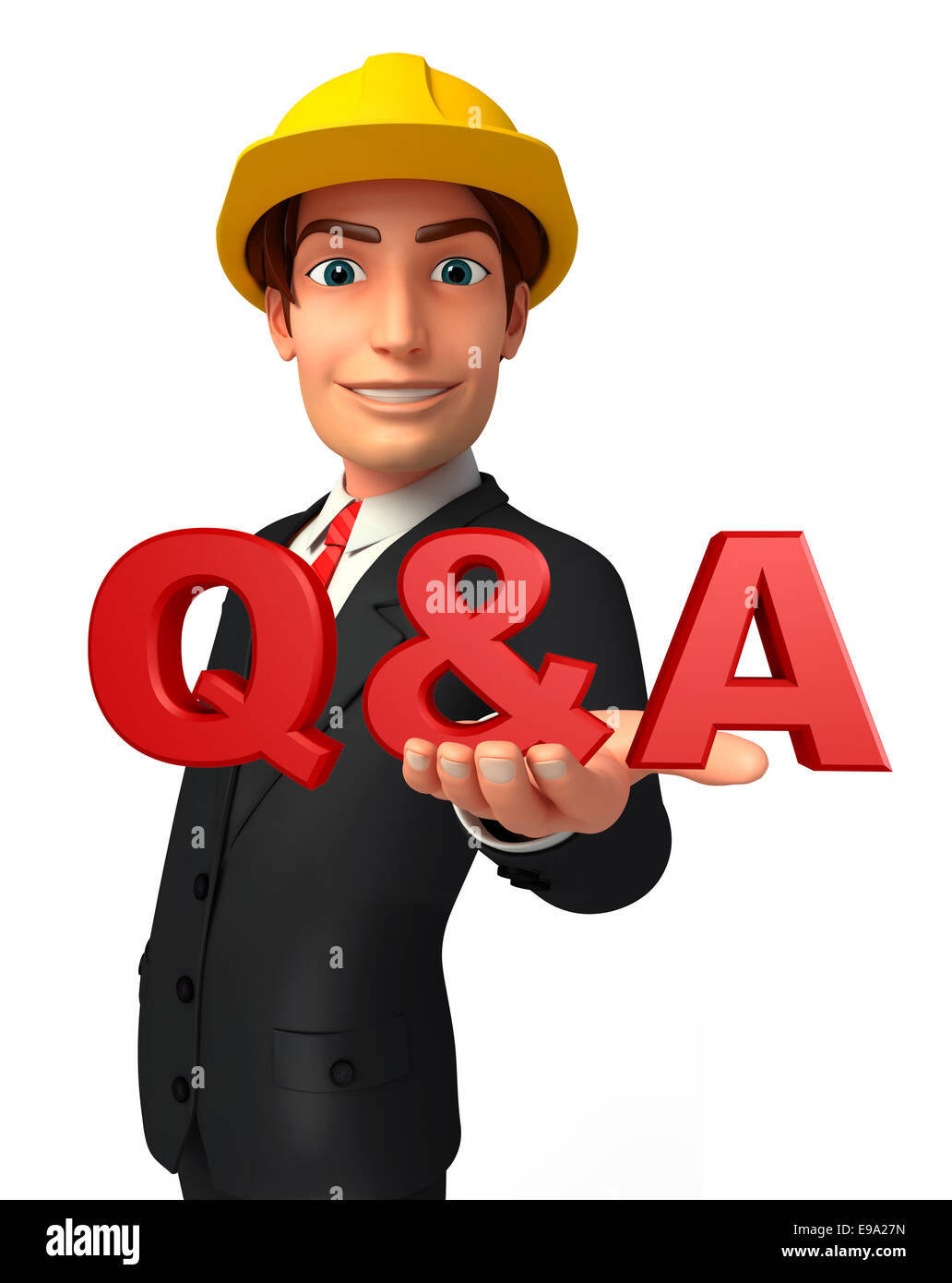 Illustration of Young Business Man with Q & A Stock Photo - Alamy