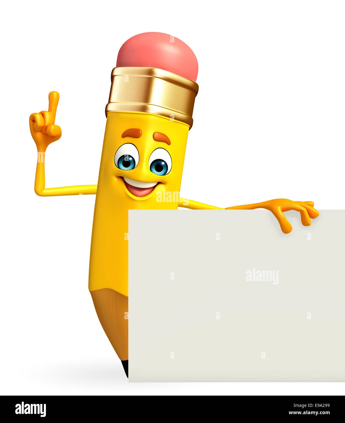 Cartoon Character of pencil with sign Stock Photo - Alamy