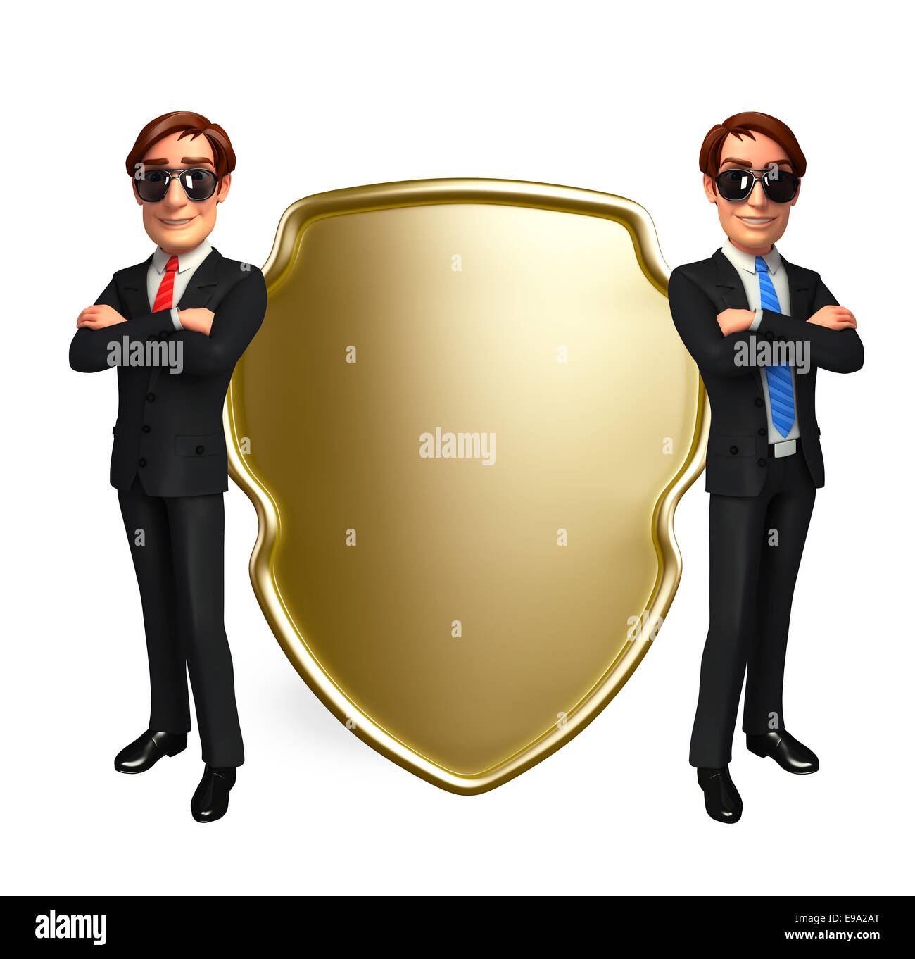 Illustration of Young Business Man with shield Stock Photo - Alamy