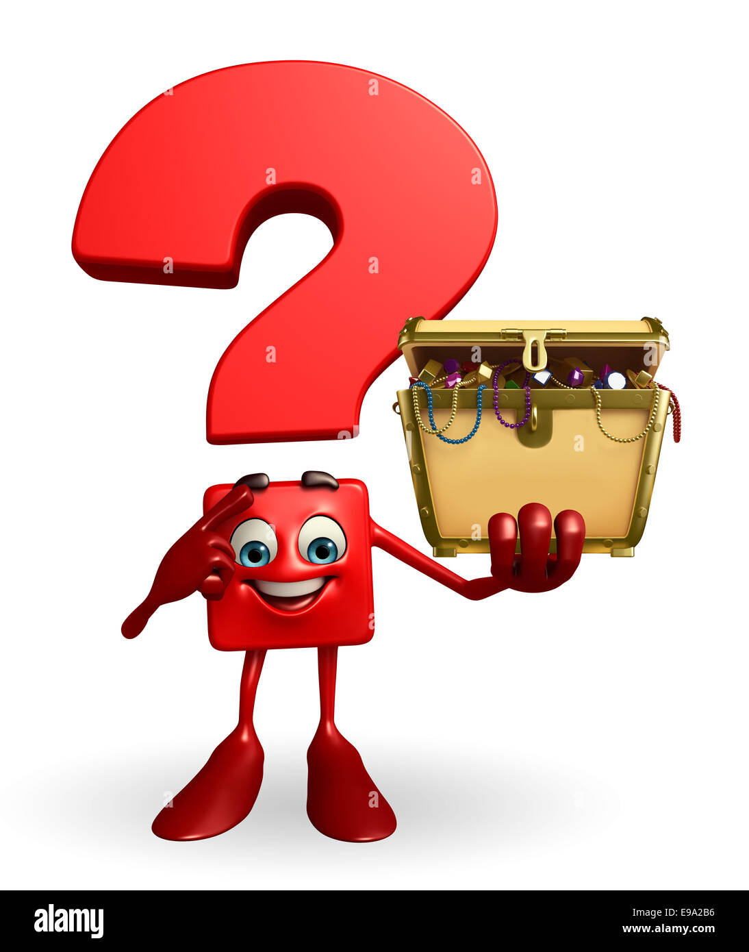 Cartoon Character of Question Mark with treasure box Stock Photo - Alamy