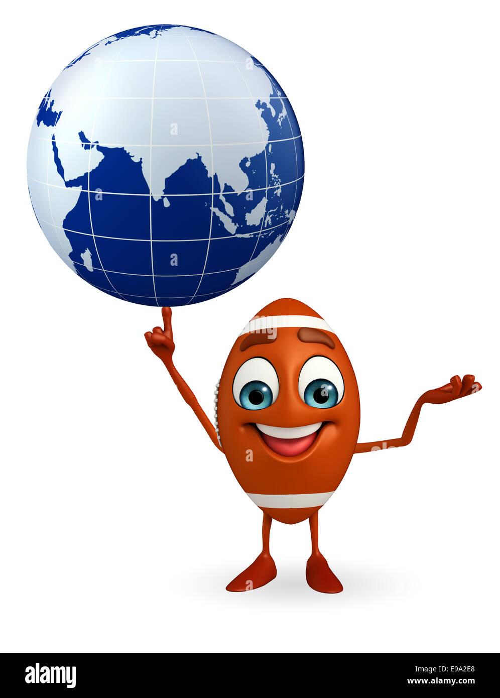 Cartoon Character of rugby ball with globe Stock Photo - Alamy