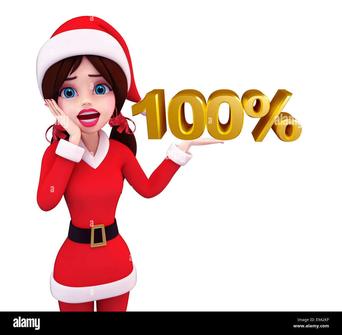 Illustration of santa girl with 100 percentage sign Stock Photo - Alamy