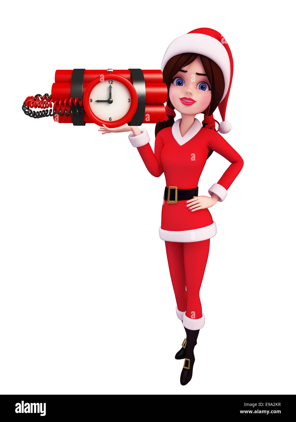 Illustration of santa girl with time bomb Stock Photo - Alamy