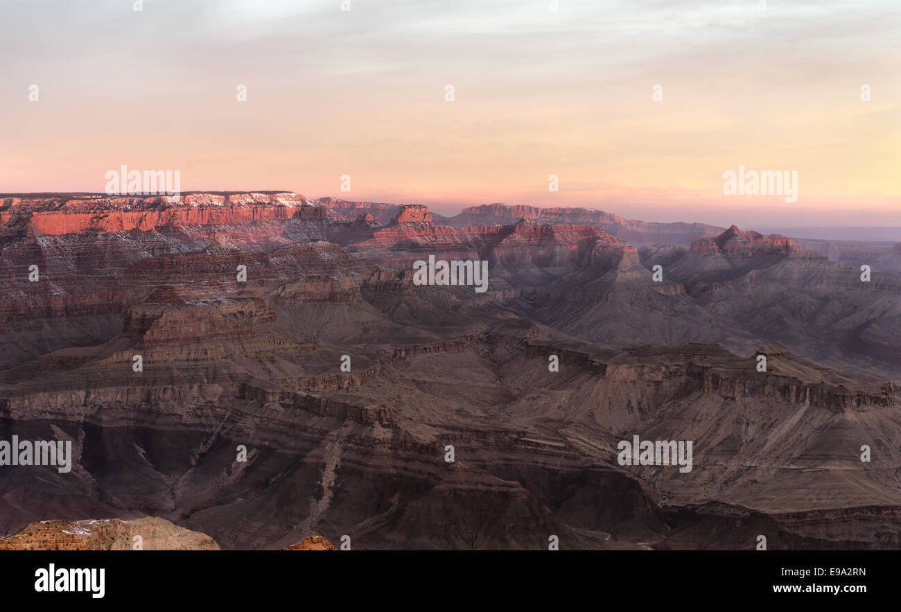Panoramic view of the Colorado River canyon in the rising sun. USA ...