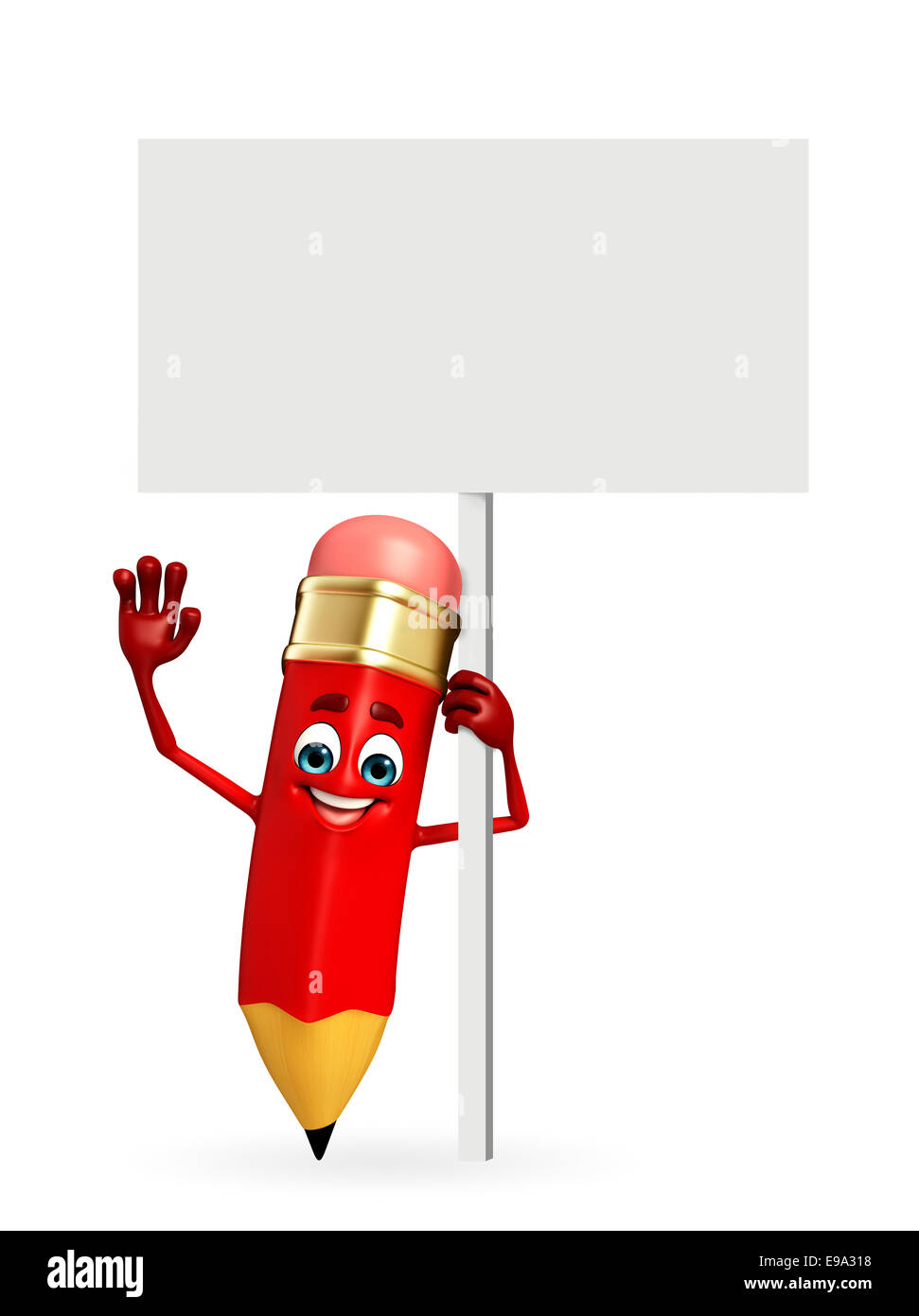 Cartoon Character of pencil with sign Stock Photo - Alamy