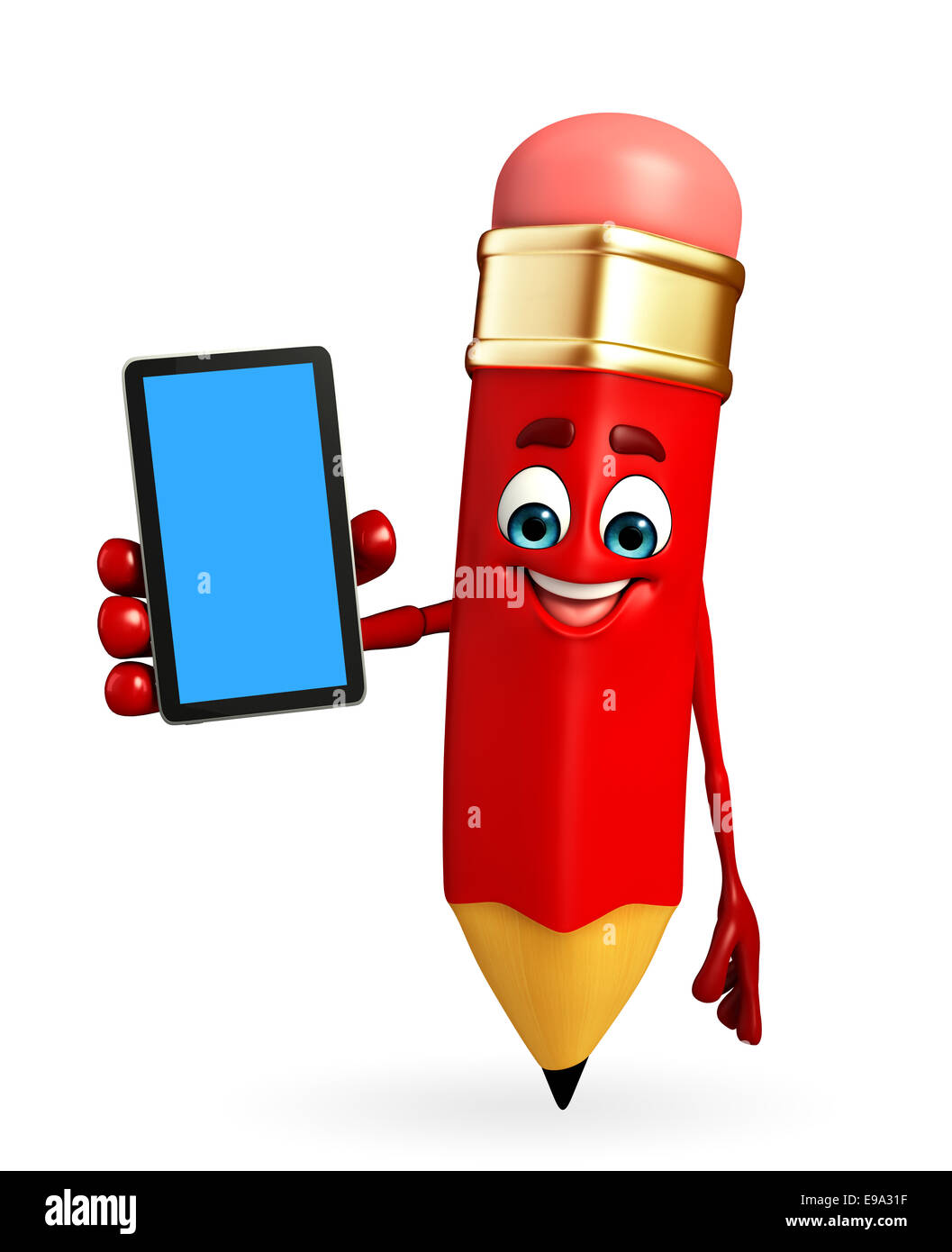 Cartoon Character of pencil with tab Stock Photo - Alamy