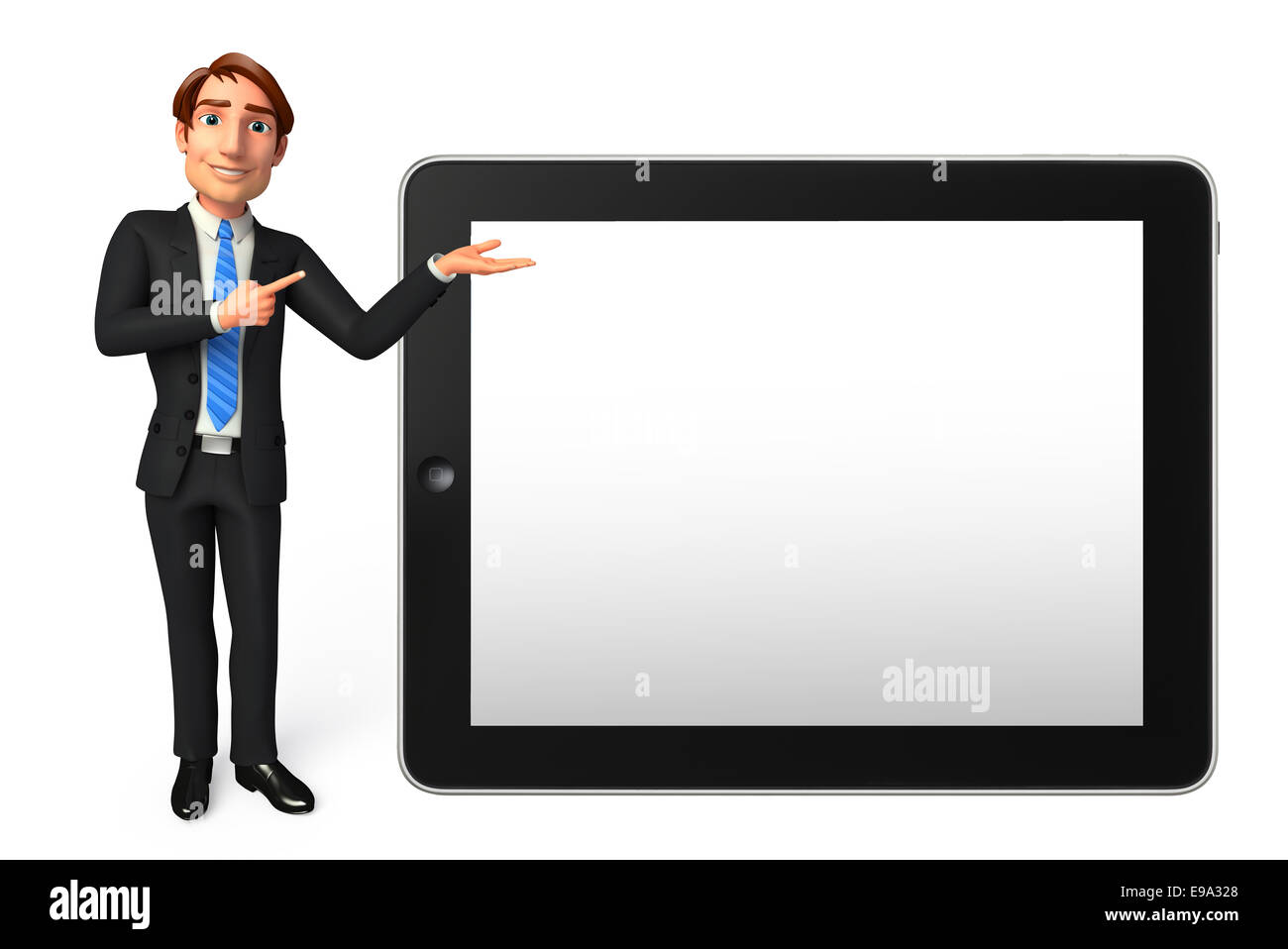 Illustration of Young Business Man with tab Stock Photo - Alamy