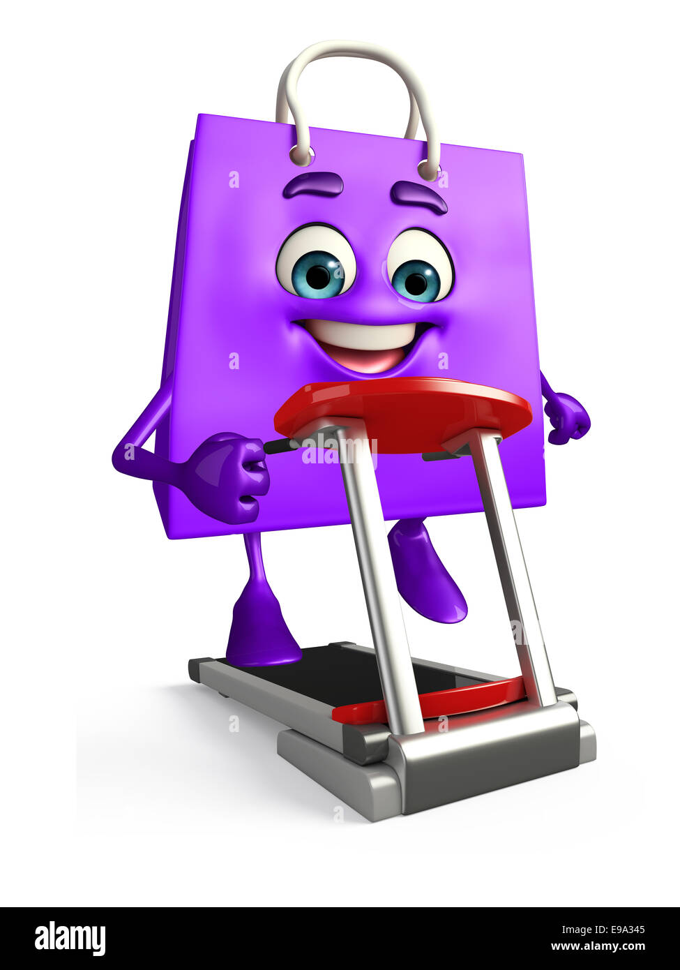 Cartoon Character of shopping bag with walking machine Stock Photo - Alamy