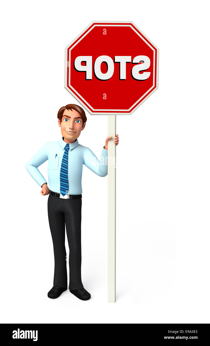 Illustration of service man with Stop sign Stock Photo - Alamy