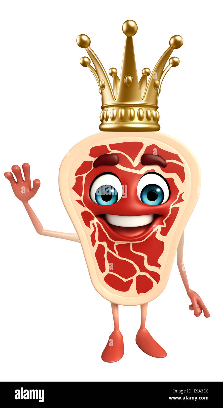 Cartoon Character of meat steak with crown Stock Photo - Alamy
