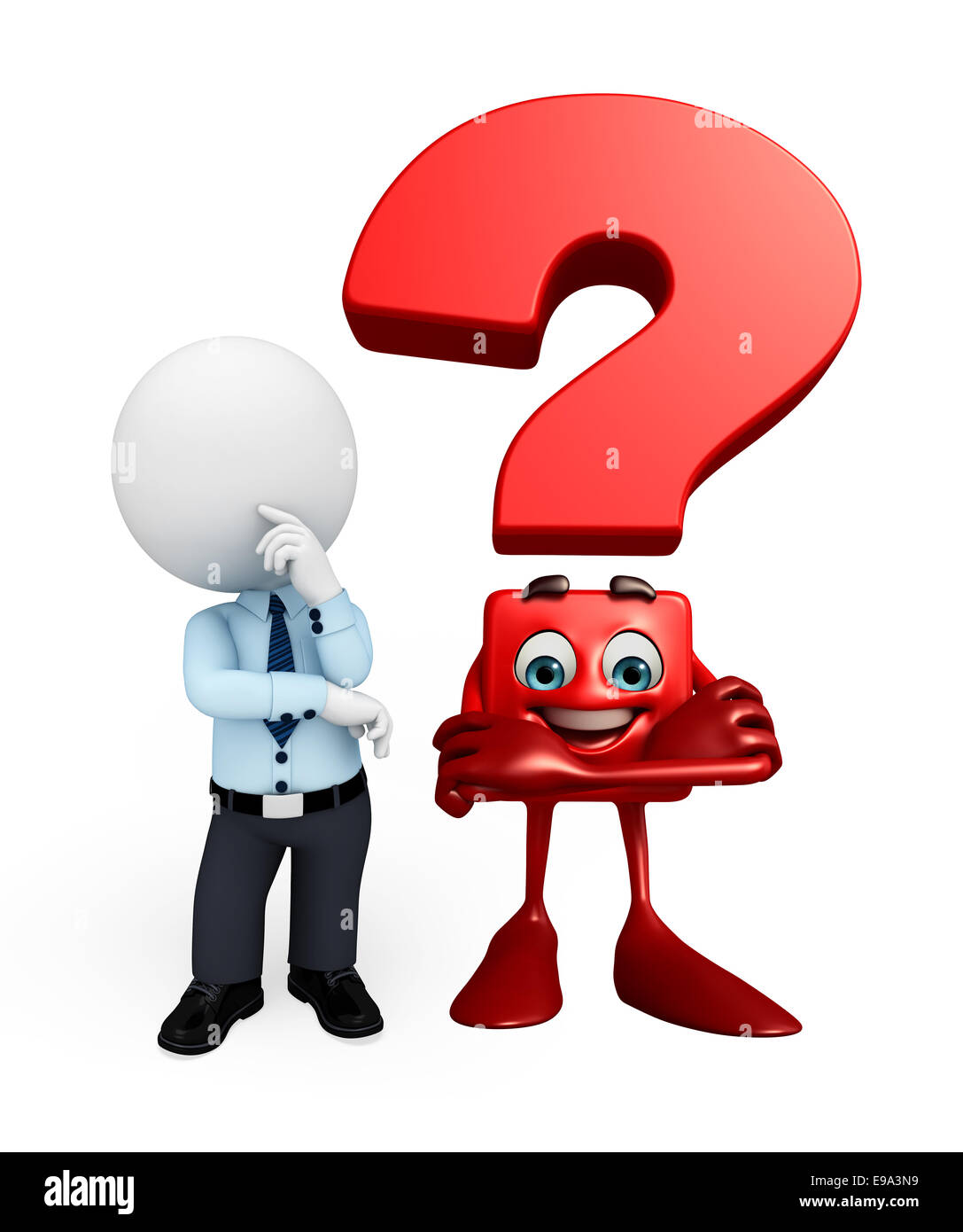 Illustration of service man with question mark Stock Photo - Alamy