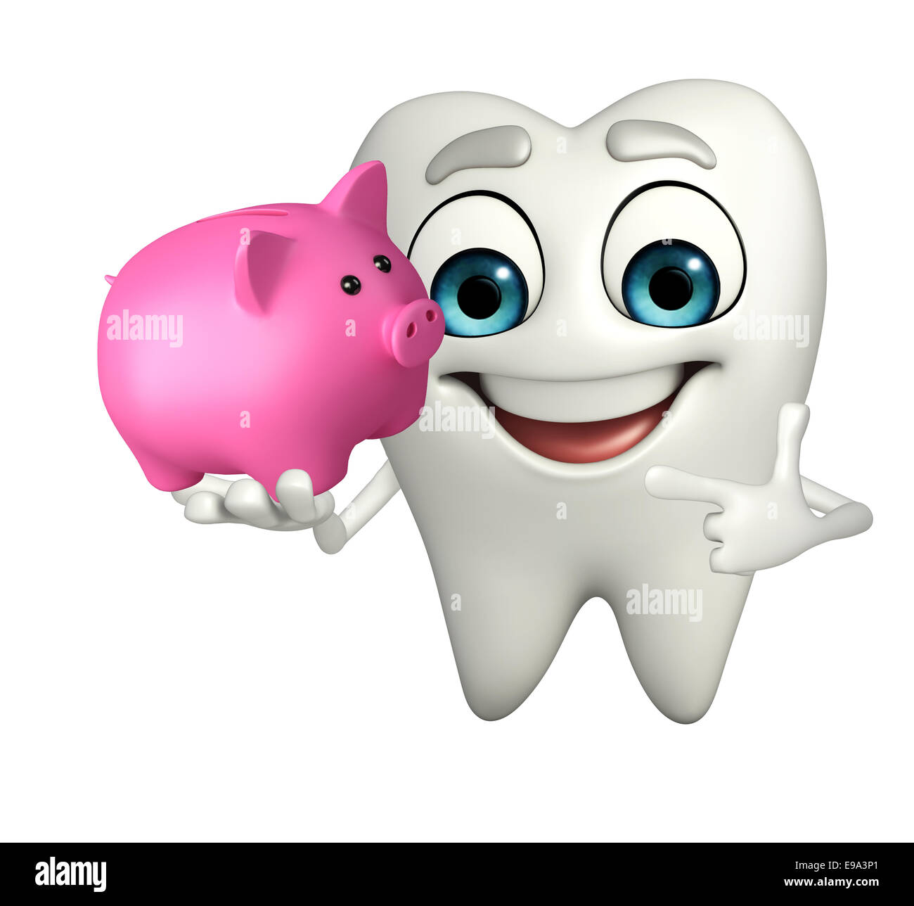 Cartoon character of teeth with piggy bank Stock Photo - Alamy