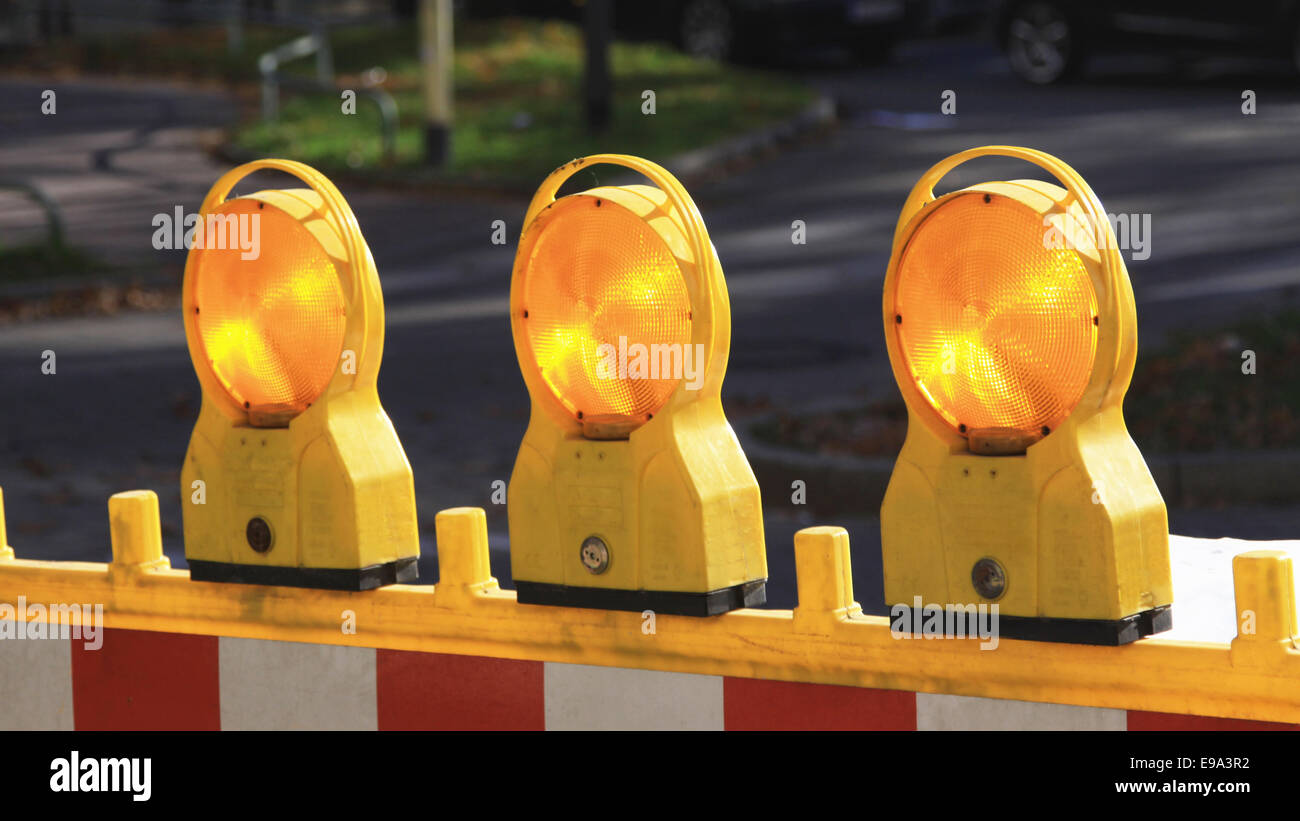 Yellow warning signals Stock Photo - Alamy