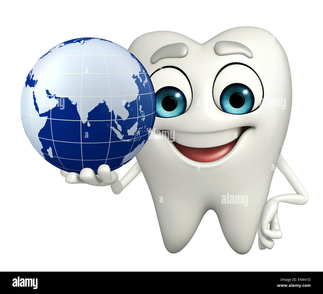 Cartoon character of teeth with globe Stock Photo - Alamy